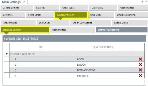 Revenue Centers Editor